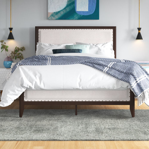 Lark Manor Akyng Nailhead Trim Solid Wood And Upholstered Platform Bed